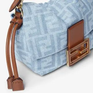 Fendi Baguette® Soft Small Light Blue Ff Denim Mini-bag